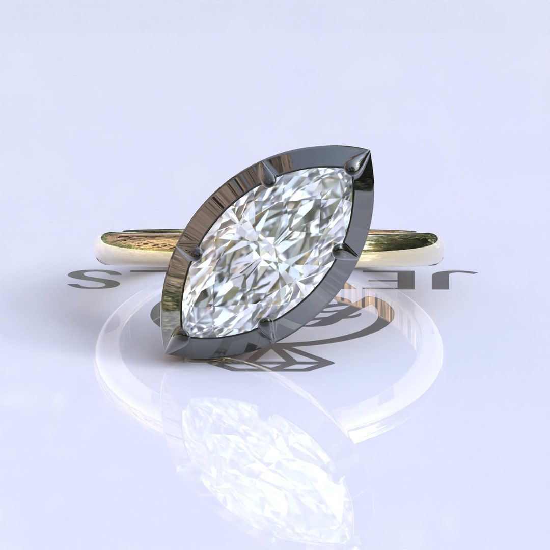 Tilted Marquise Diamond Button Back Ring, Georgian Cut Down Button Back ...