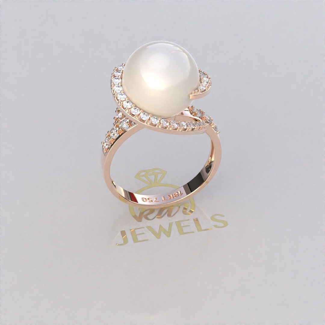 Pearl Promise Ring, Pearl Engagement Ring, Pearl Wedding Ring, Pearl ...