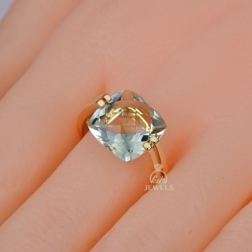 Green Amethyst Natural Stone Solid Gold Engagement Ring | Etsy