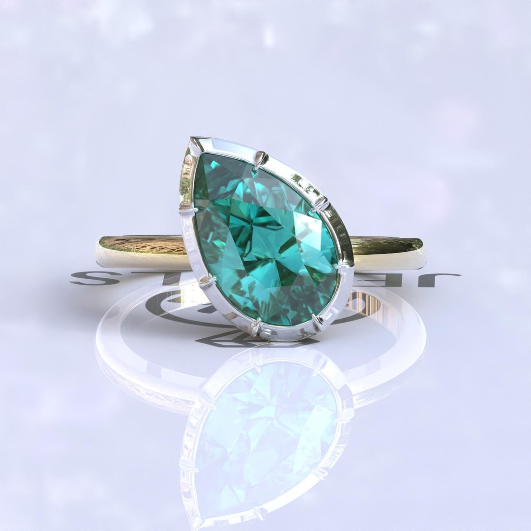 Tilted Pear Emerald Button Back Ring, Georgian Cut Down Button Back ...