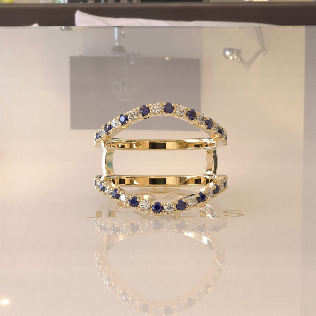 Blue Sapphire Ring Wrap, Customizable Ring Enhancer, Moissanite Ring ...