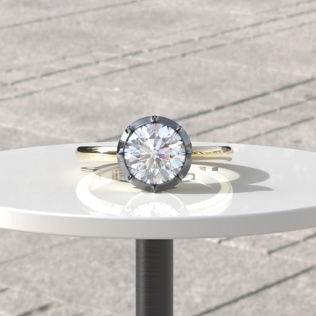 Lab Grown Diamond 0.7ct, 1.0ct, 1.5ct, 2ct Georgian Cut Down Diamond Engagement Ring, Solitaire ...