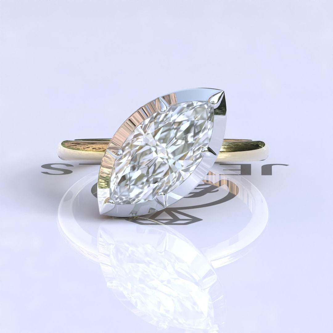 Tilted Marquise Diamond Button Back Ring, Georgian Cut Down Button Back ...
