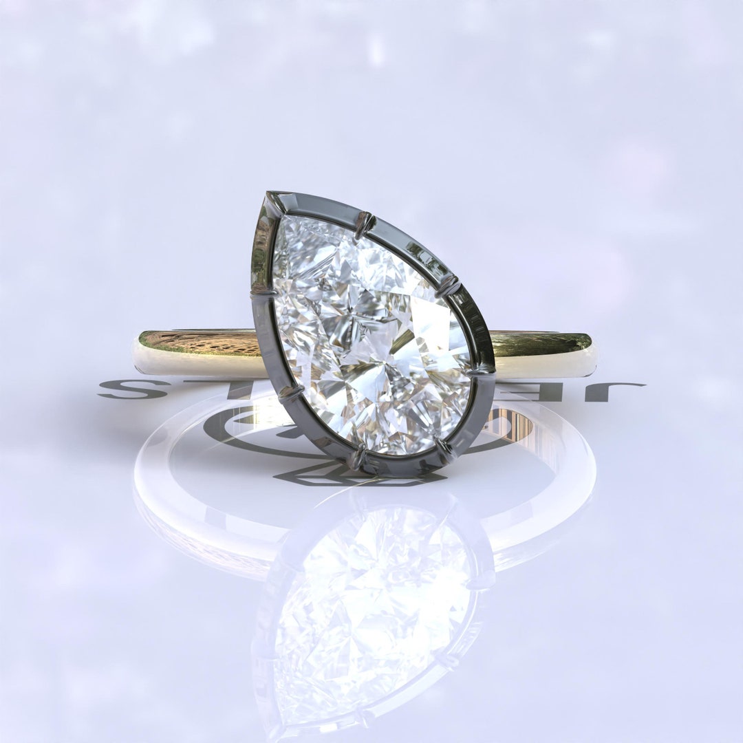 Tilted Pear Diamond Button Back Ring, Georgian Cut Down Button Back ...