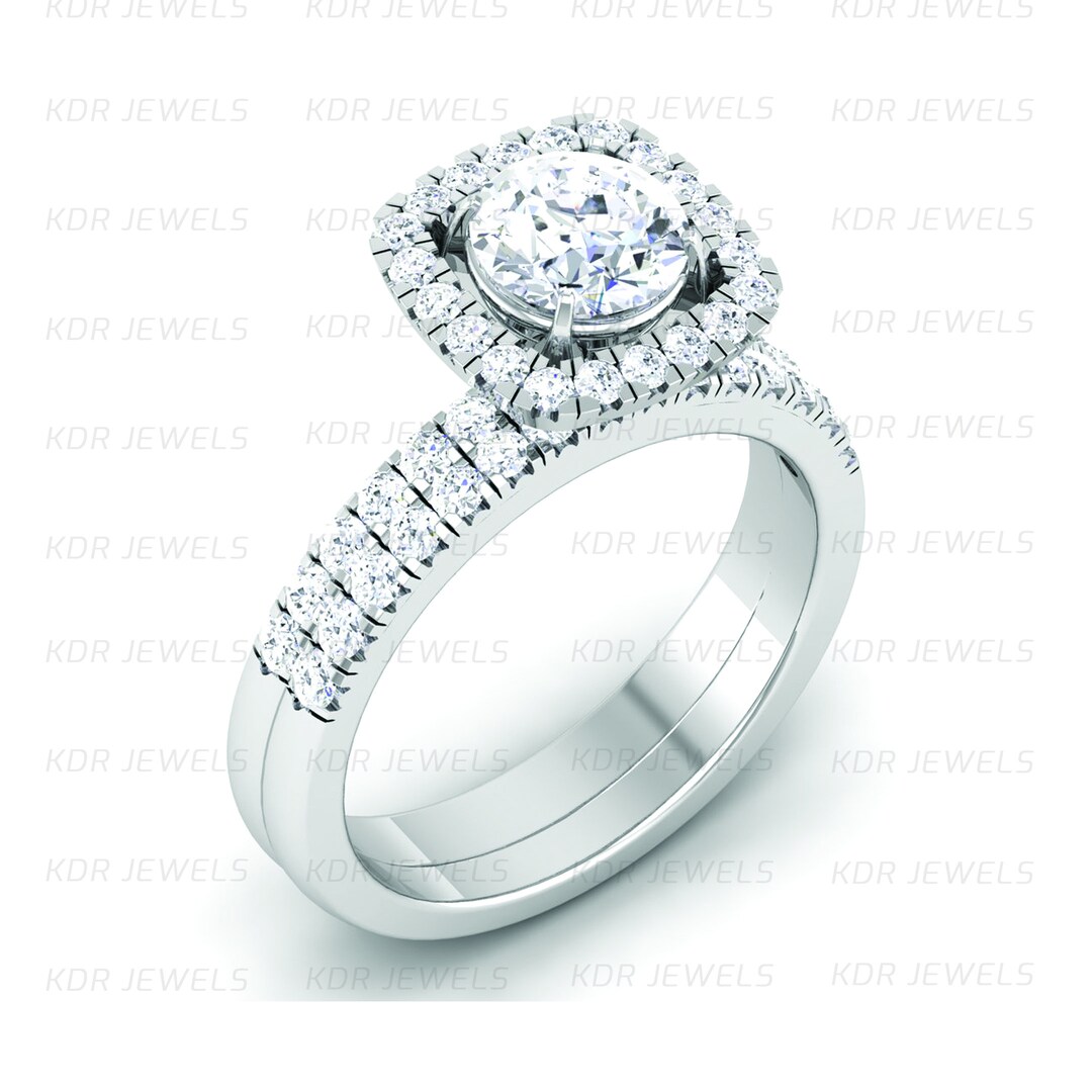 Halo Wedding Ring Set Forever One With 0.44ct Natural Diamonds - Etsy