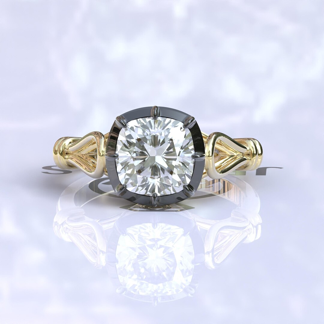3.0ct Georgian Cut Down Button Back Cushion Cut Moissanite Engagement ...