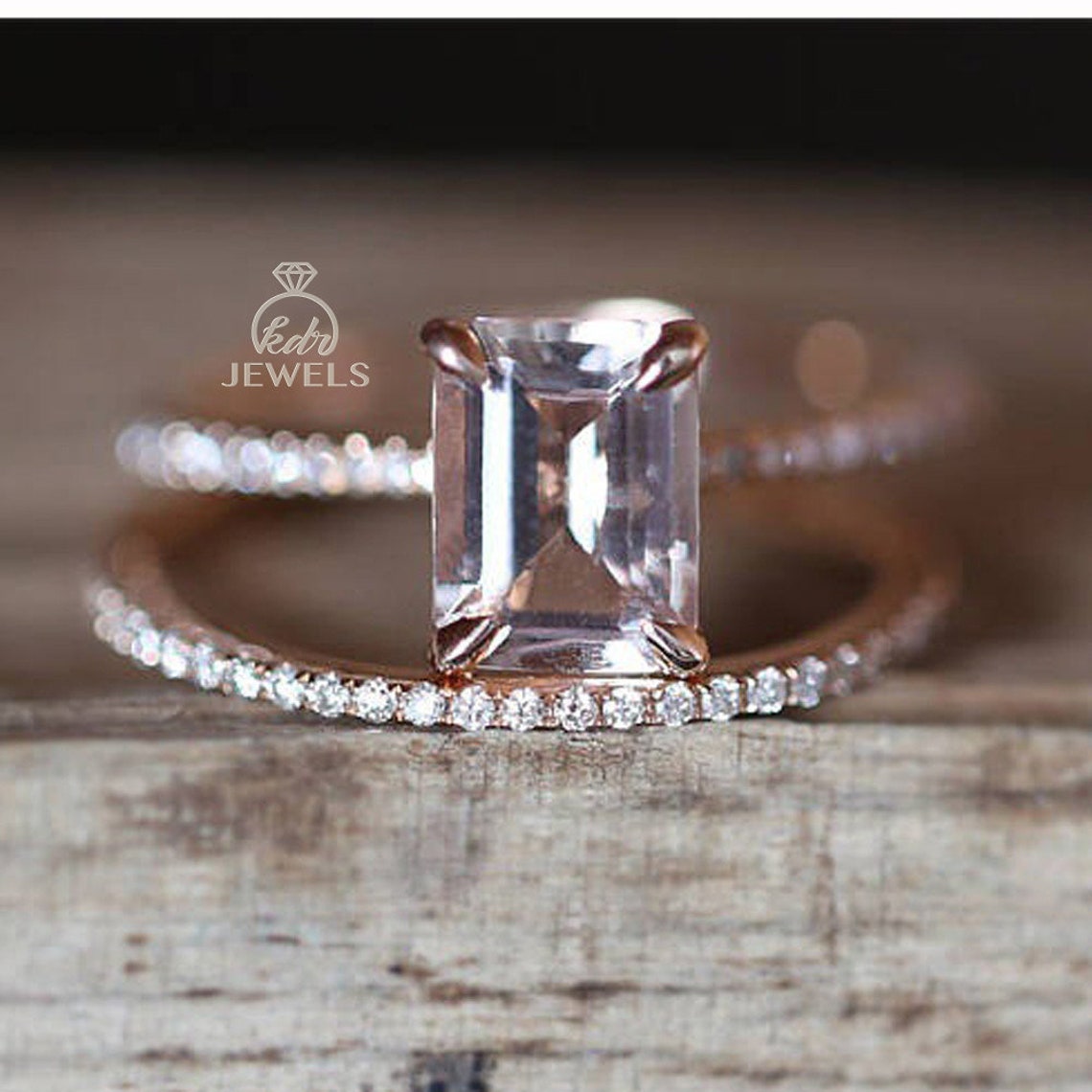 Delicate Solitaire Morganite Engagement Ring Set Wedding Ring | Etsy