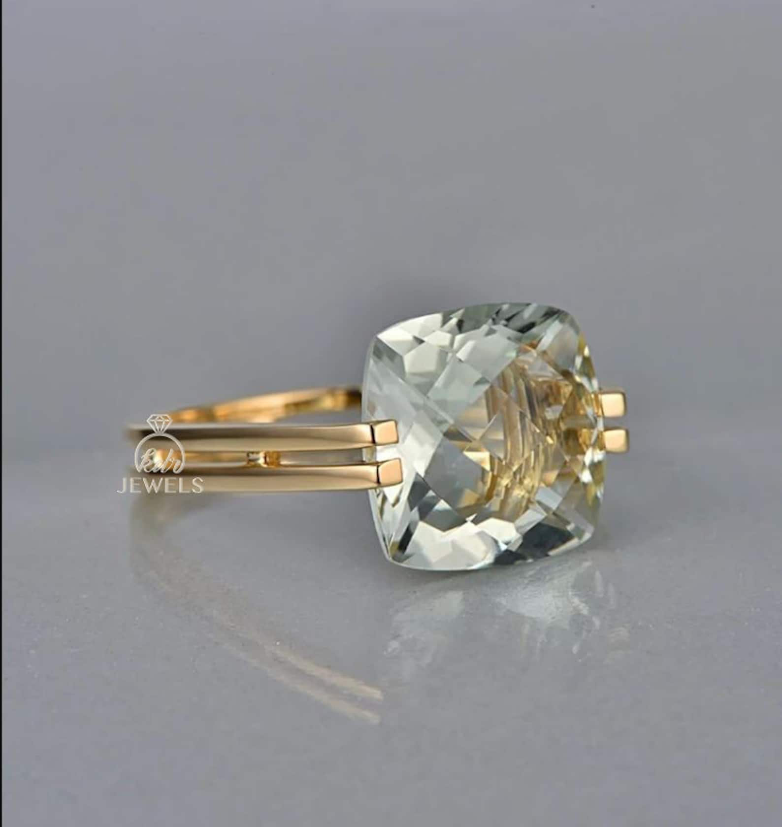 Green Amethyst Natural Stone Solid Gold Engagement Ring - Etsy