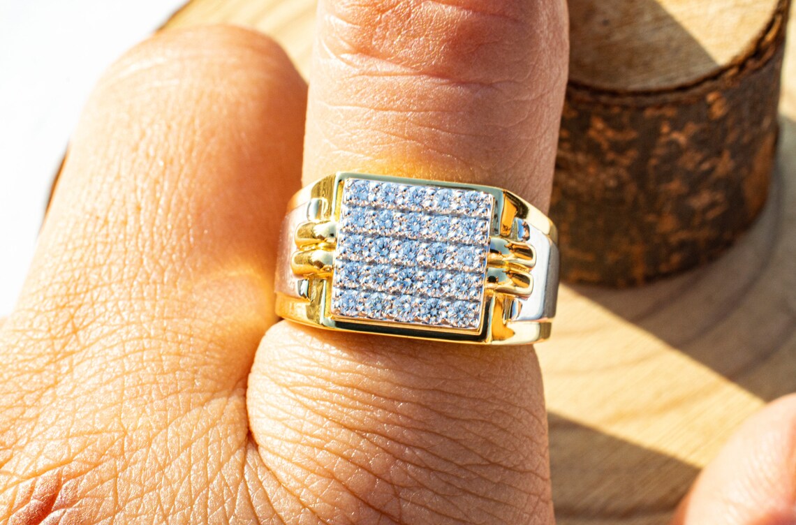 Dual Tone Mens Wedding Ring Mens Diamond Ring Classic Ring - Etsy