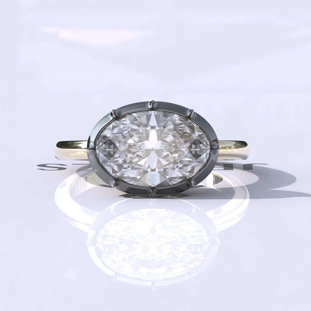 East-west Oval Moissanite Button Back Ring, Georgian Cut Down Button ...