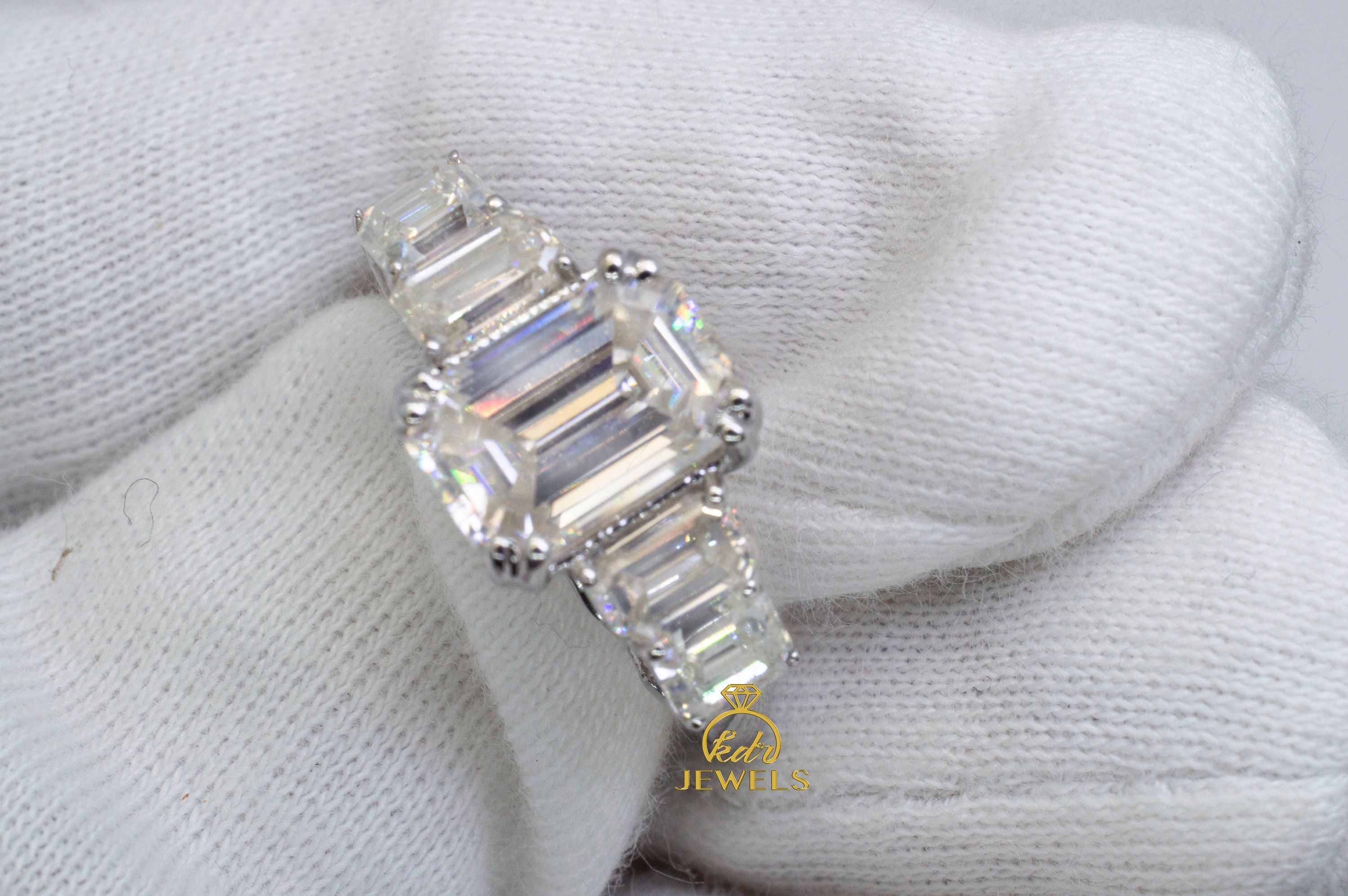 3.0 CTW Emerald Cut 5 Stone Engagement Ring Moissanite | Etsy