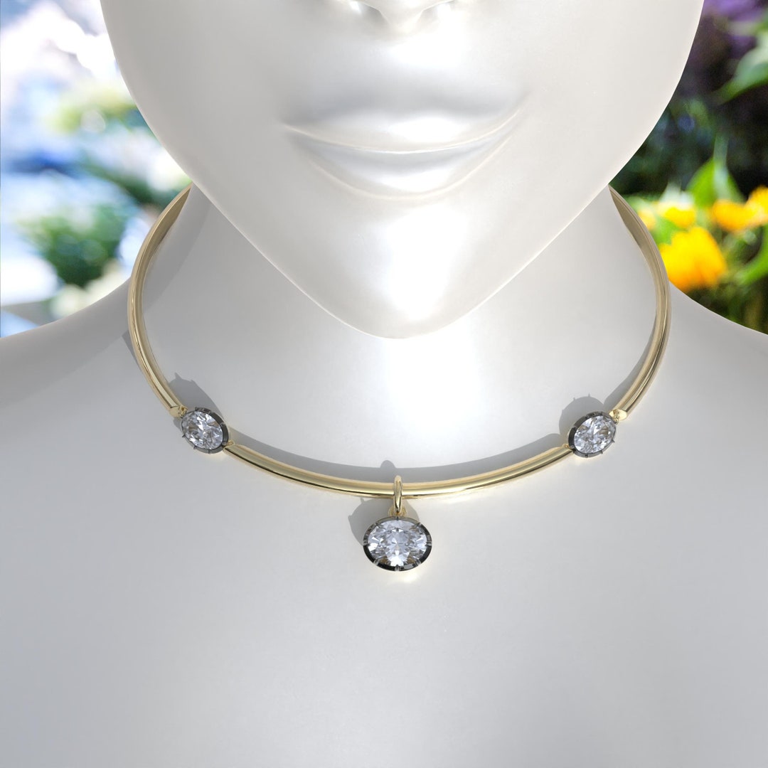 Oval Diamond Torque Necklace, Georgian Style Cut Down Set Oval ...