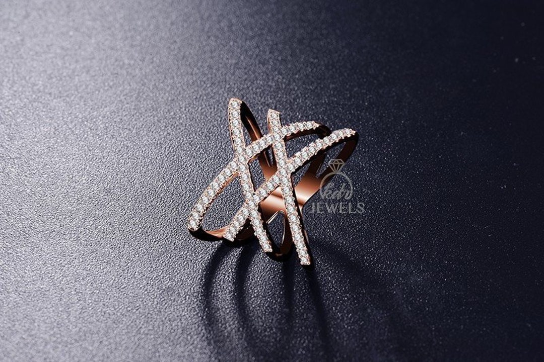 Double Cross Diamond Engagement Ring, Diamond Ring, Moissanite Band ...