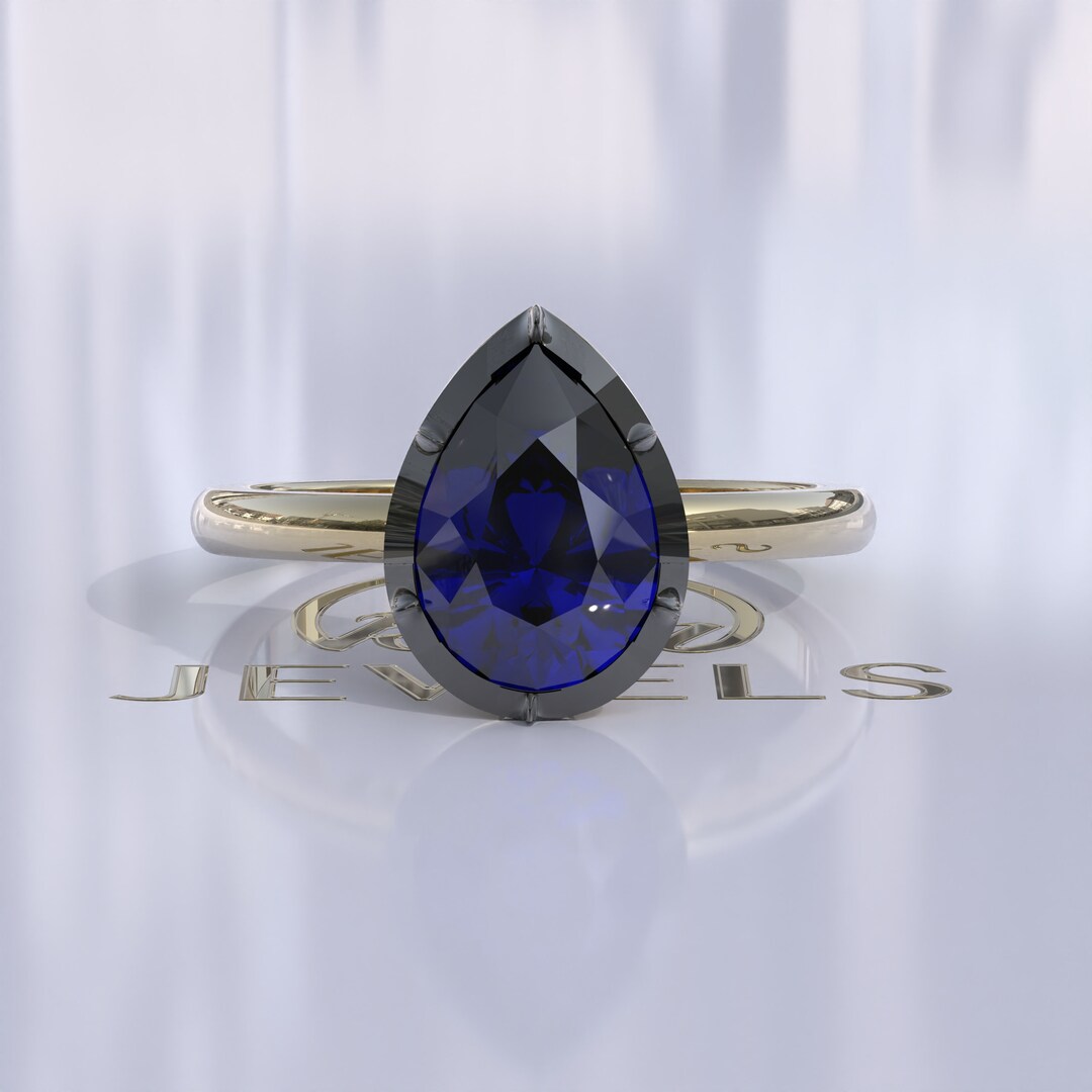 Georgian Cut Down Button Back Pear Cut Blue Sapphire Ring, Solitaire ...