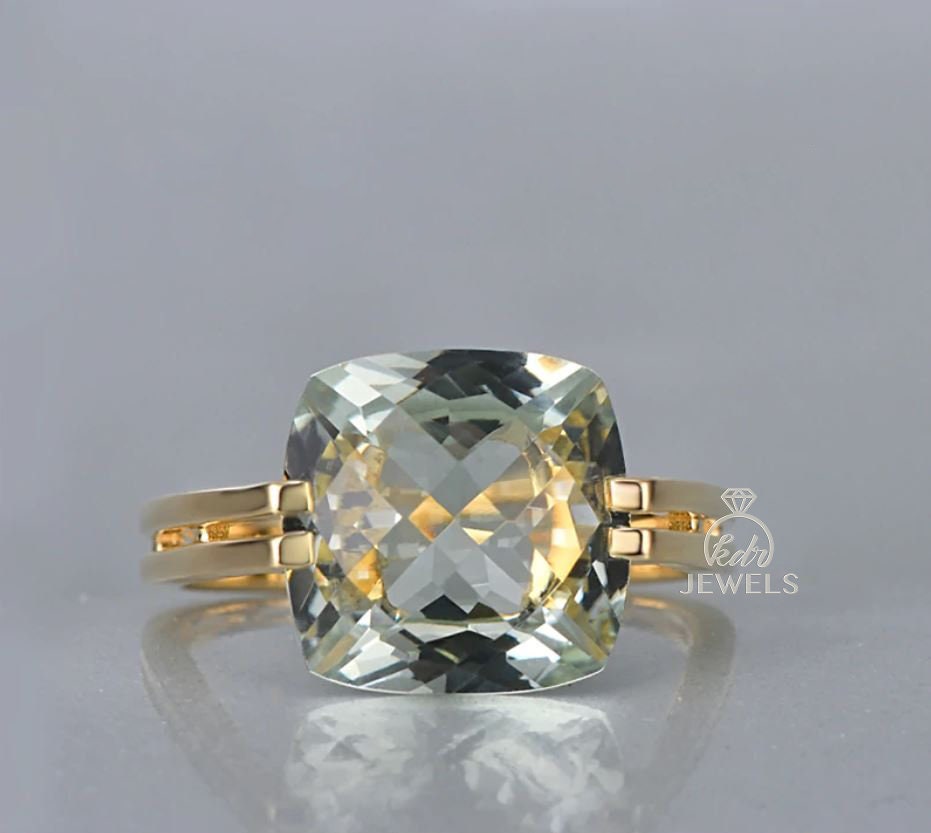 Green Amethyst Natural Stone Solid Gold Engagement Ring | Etsy