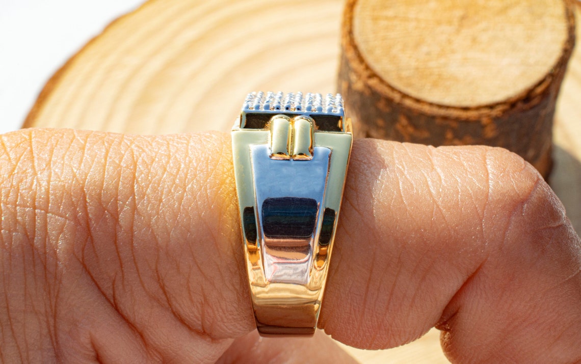 Dual Tone Mens Wedding Ring Mens Diamond Ring Classic Ring - Etsy