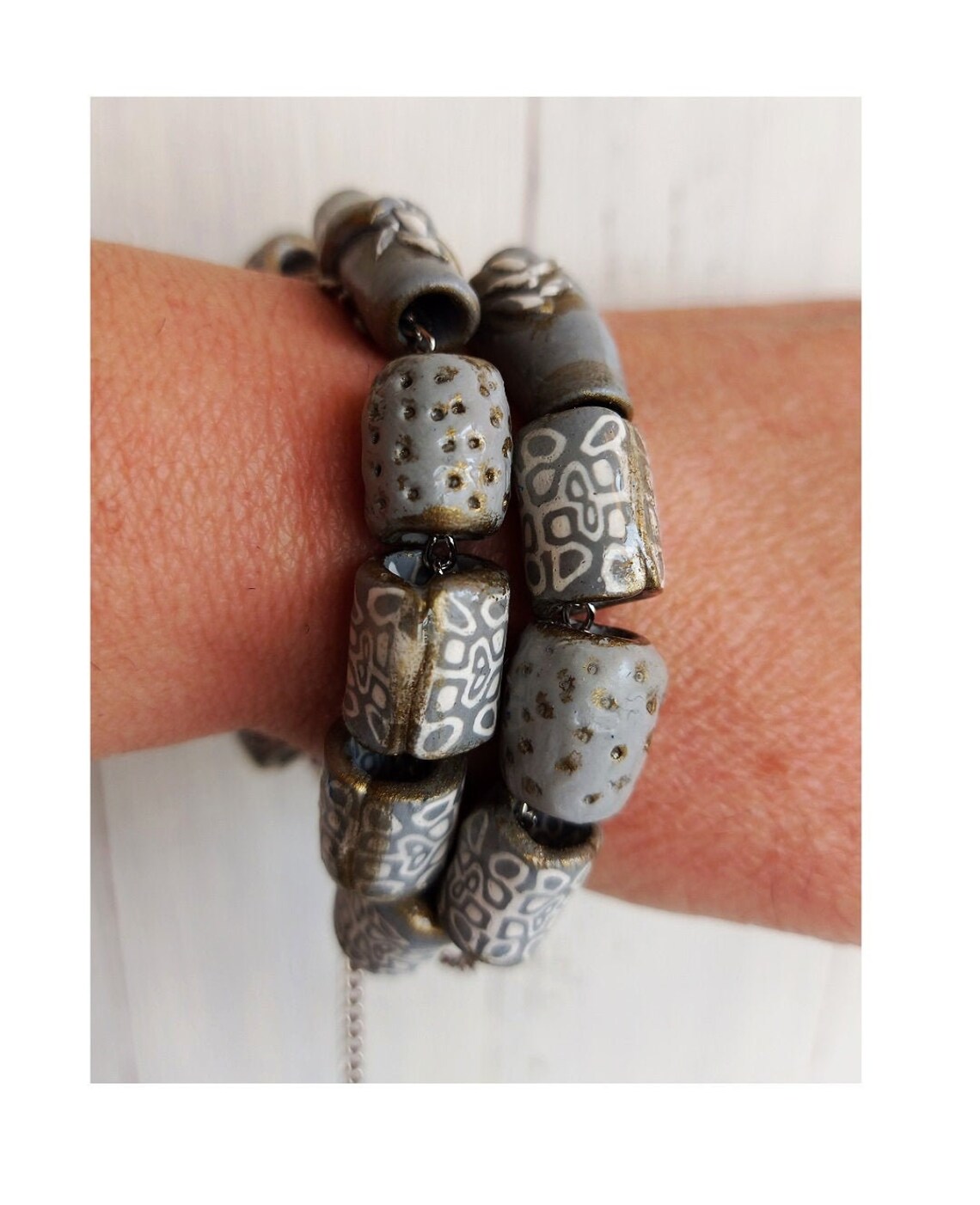 Grey Bracelet, Polymer Clay Bracelet for Women, Jewelry Gift for Mom ...