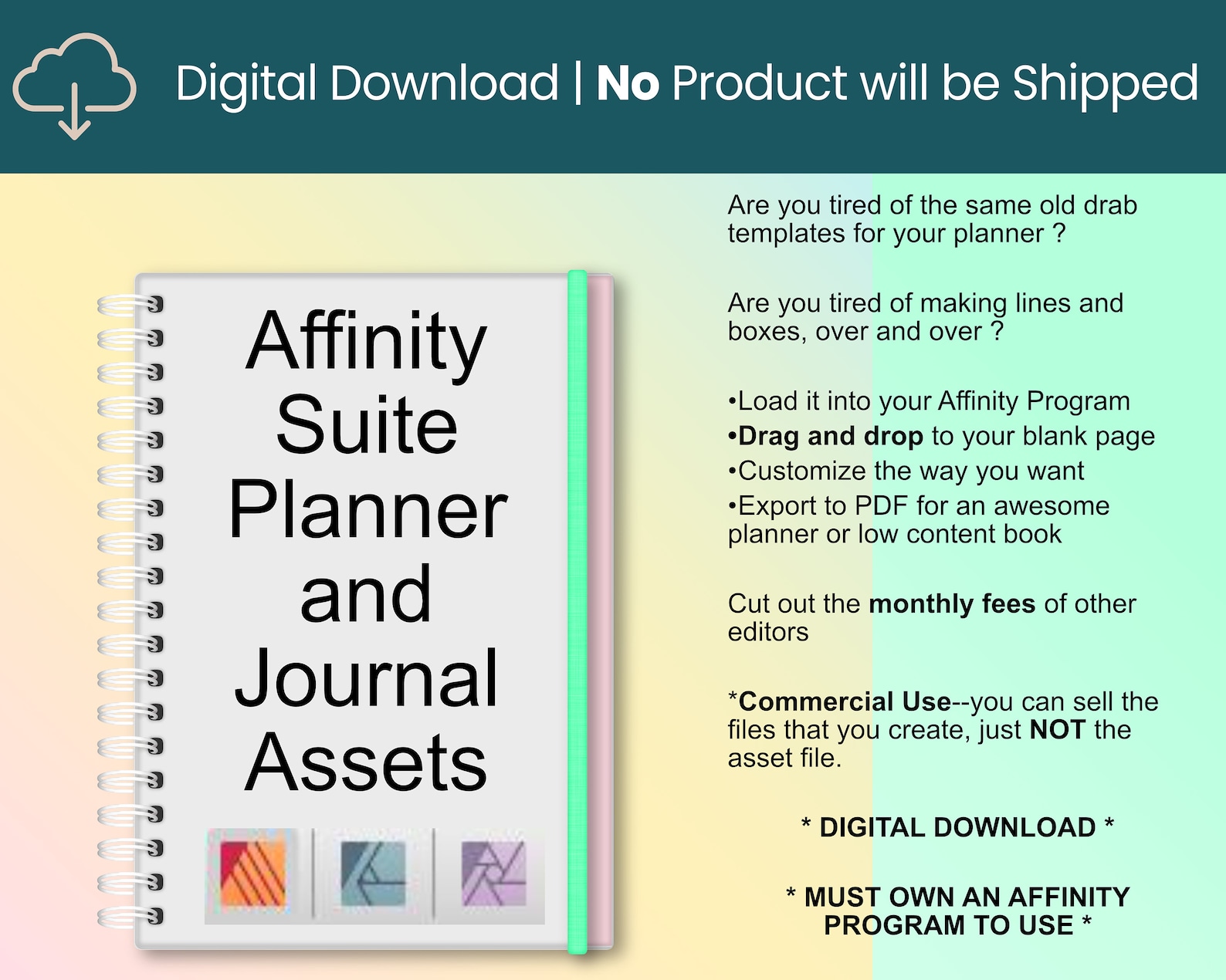 Planner Journal Asset Pack for the Affinity Suite | Commercial Use - Etsy