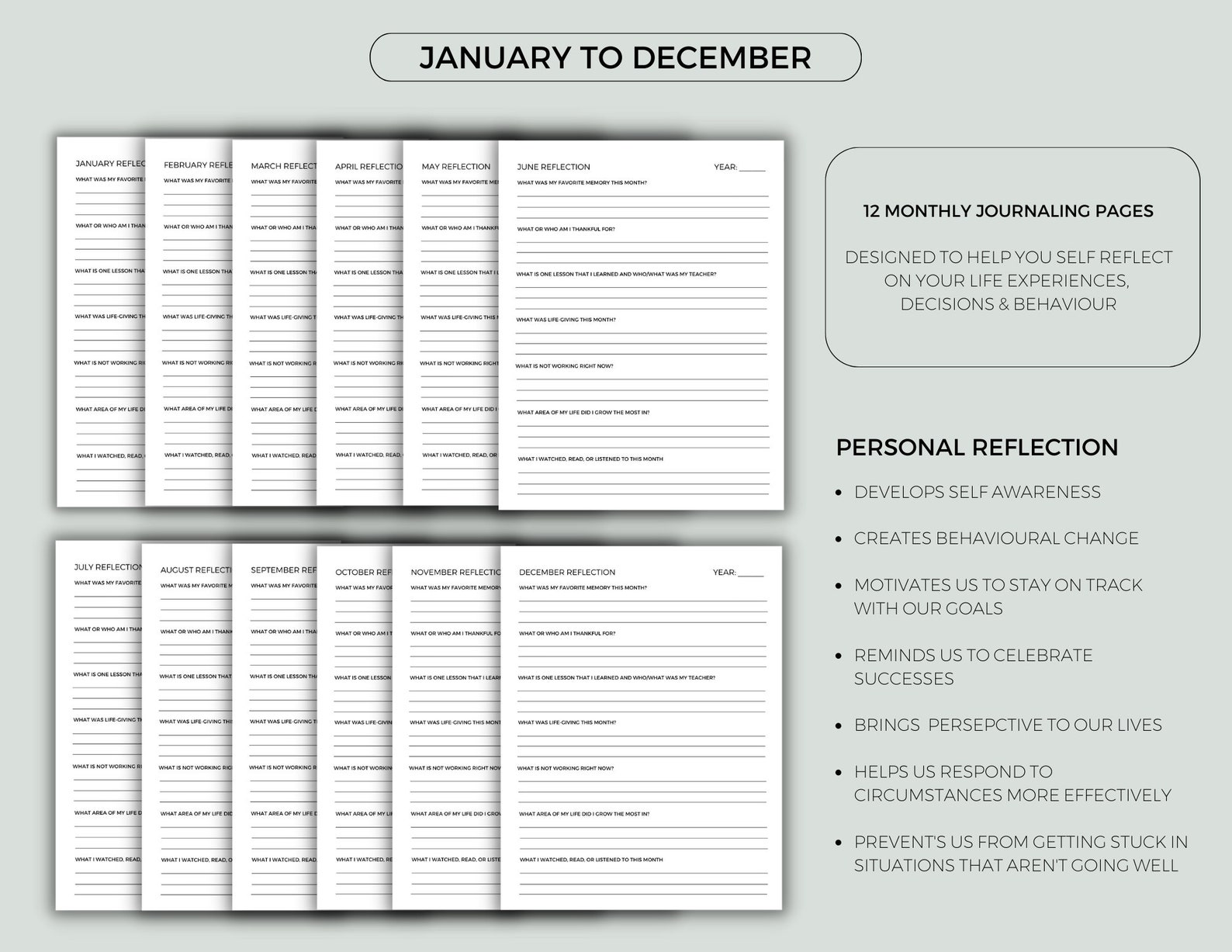 Monthly Self Reflection | Printable Journaling Prompts | Instant ...