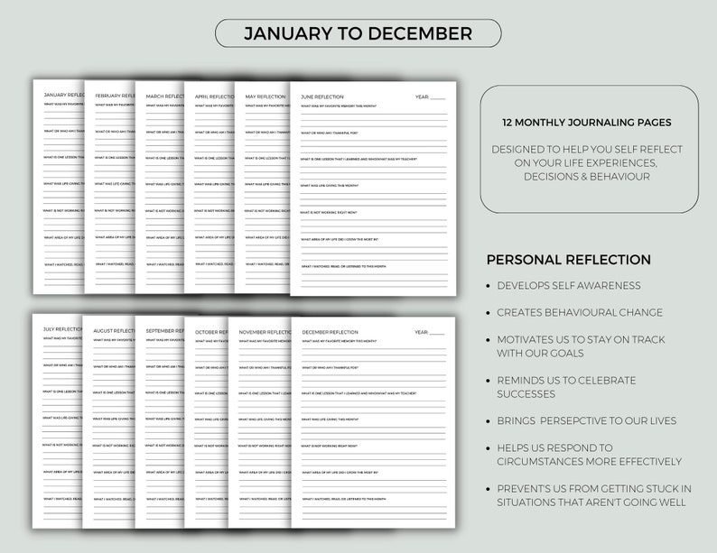 Monthly Self Reflection | Printable Journaling Prompts | Instant ...