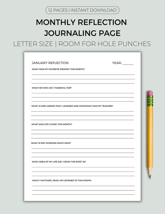 Monthly Self Reflection Printable Journaling Prompts - Etsy