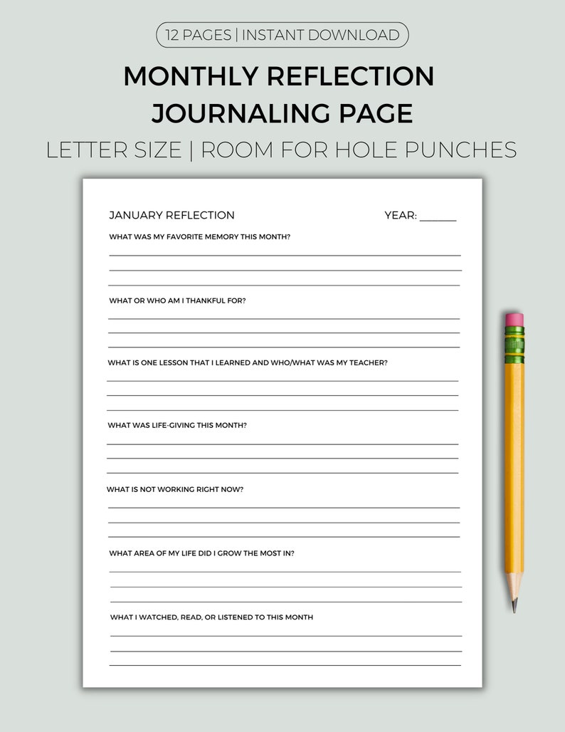 Monthly Self Reflection | Printable Journaling Prompts | Instant ...