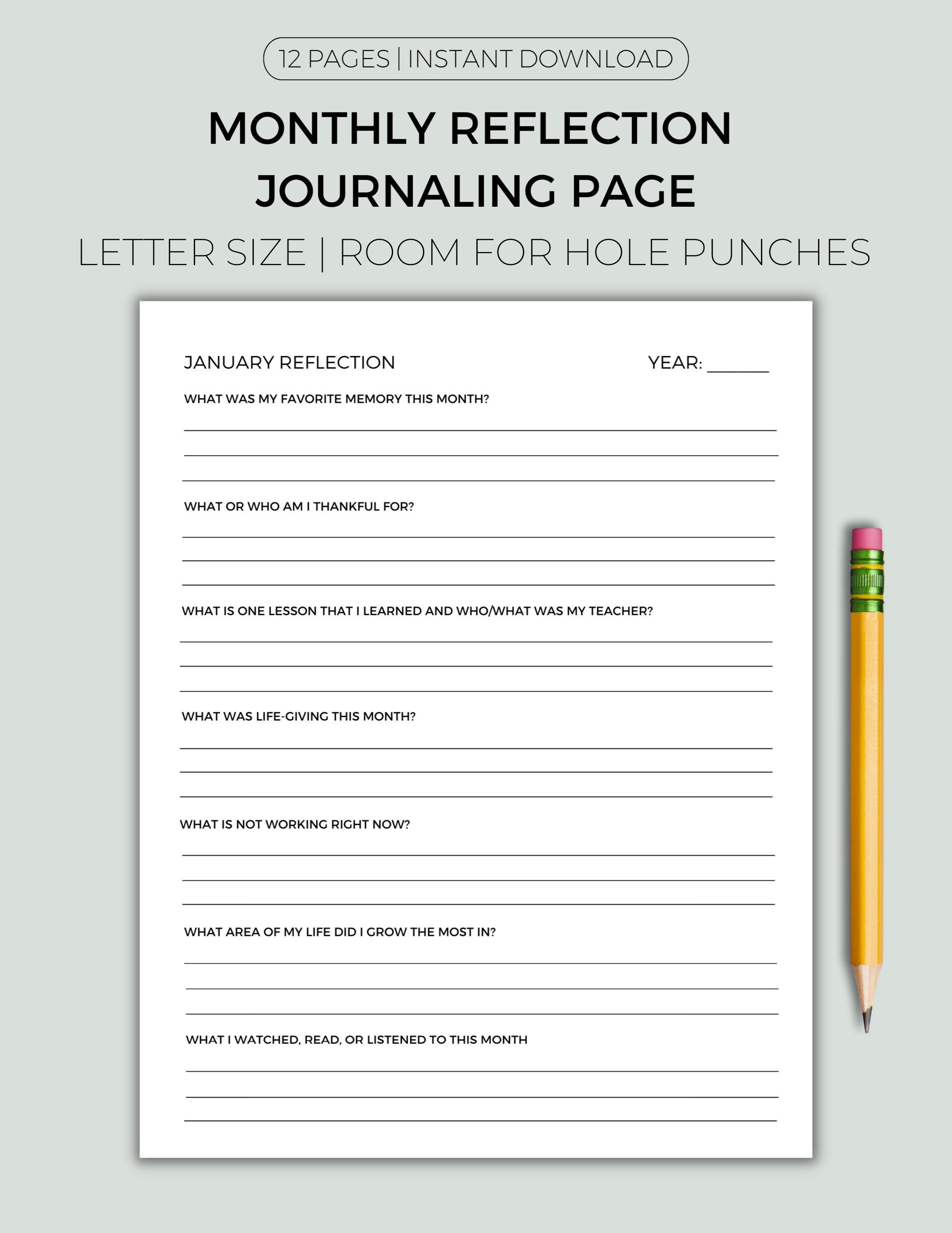 Monthly Self Reflection | Printable Journaling Prompts | Instant ...