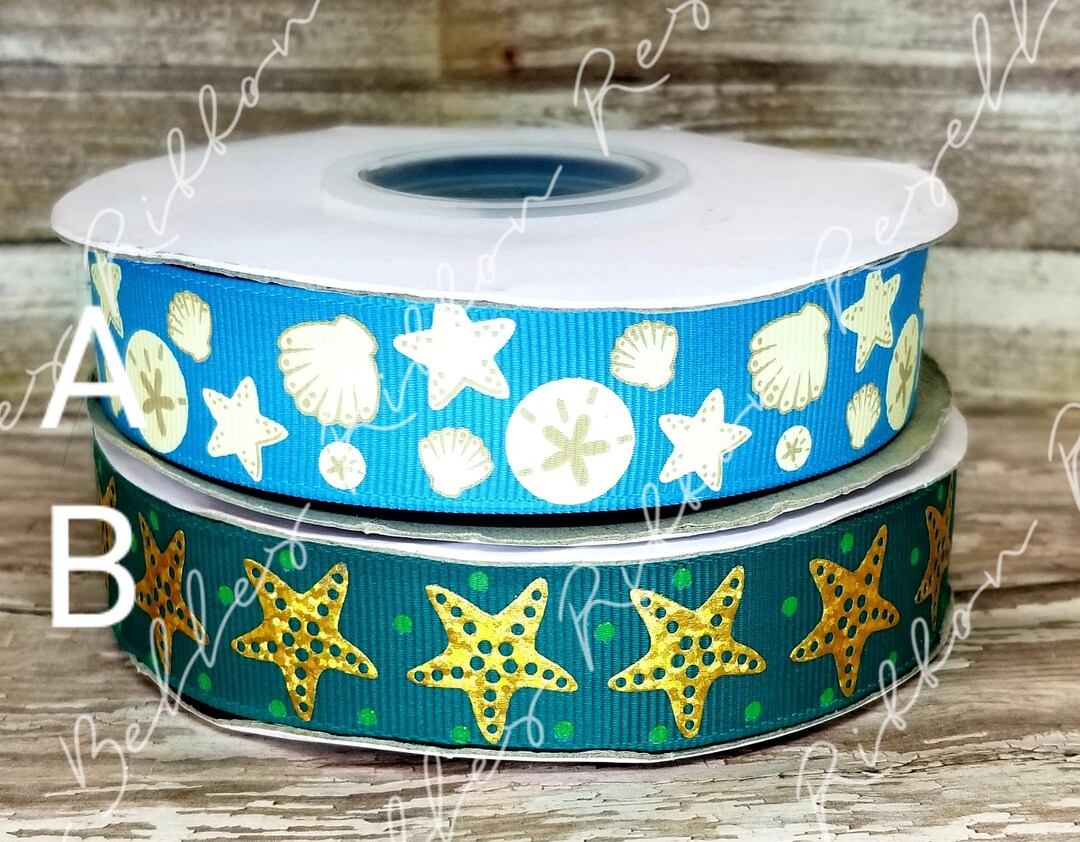 Summer Ocean Seashell Starfish USDR 7/8 Grosgrain Ombre Ribbon for Bow ...