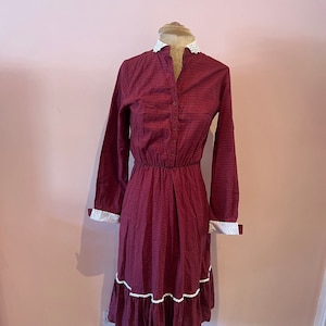 Vintage 1970's Red Prairie Dress, 70's Midi Dress With Broiderie ...
