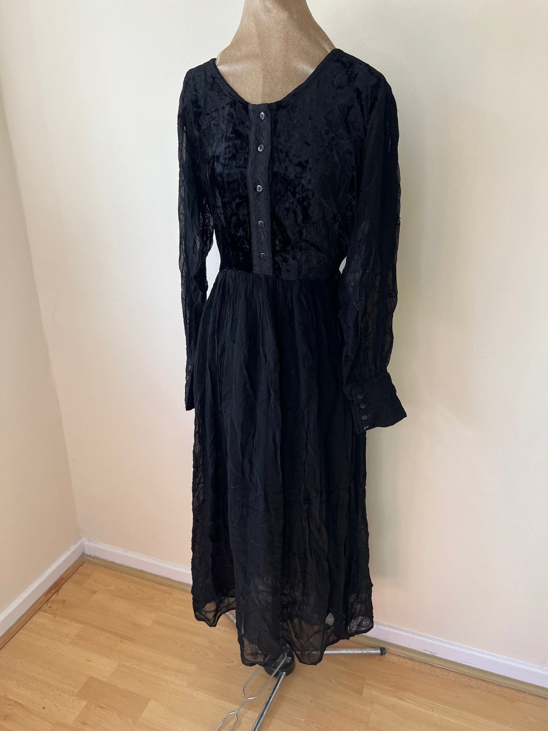 90's Jordash Hippie Dress, 1990's Black Velvet Grunge Dress, Goth Dress ...