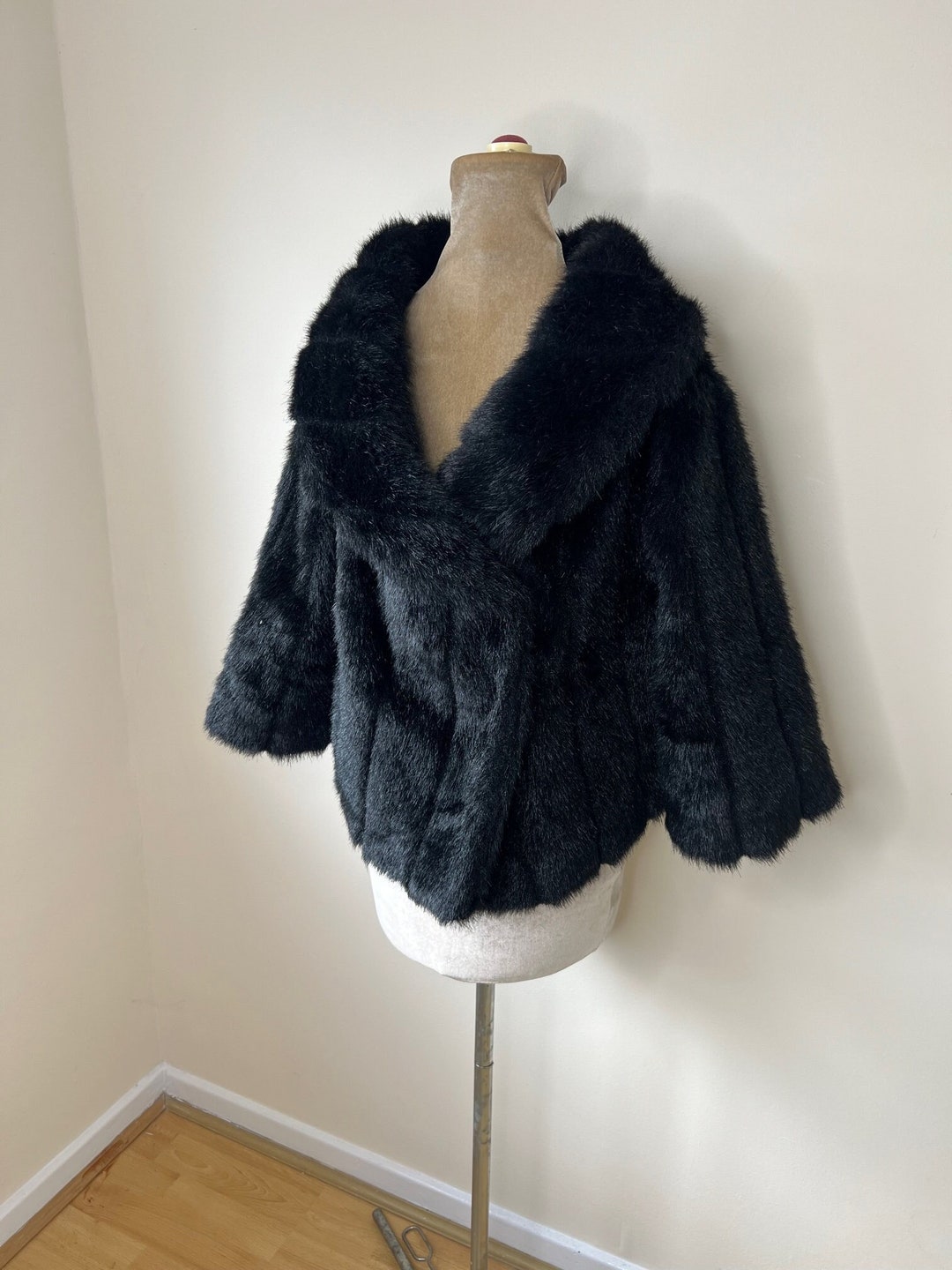 Vintage 90's Elizabeth Emanuel Black Faux Fur Coat. UK 12 - 14 - Etsy