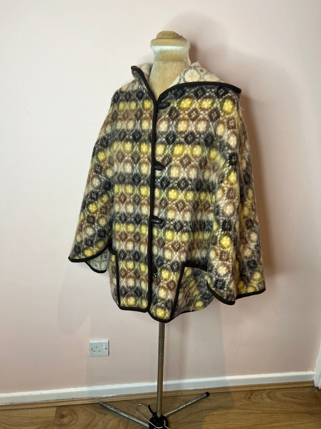 Vintage 1960's Welsh Wool Hooded Cape, Brushed Wool Cape With Hood. One ...