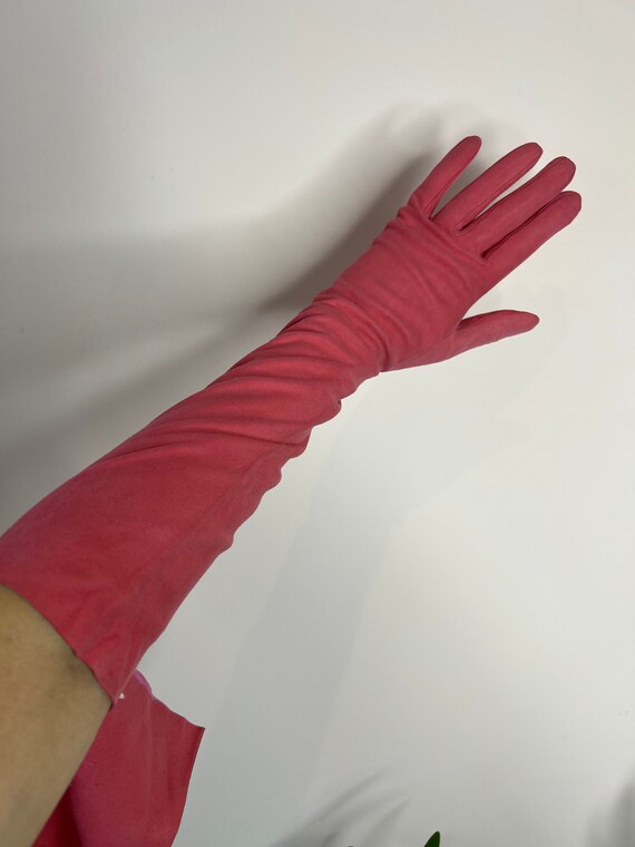 Vintage Pink Kid Leather Opera Gloves Long Pink Suede Leather - Etsy