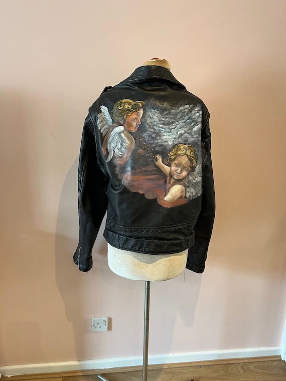 Vintage hand painted leather jacket, hand painted che… - Gem