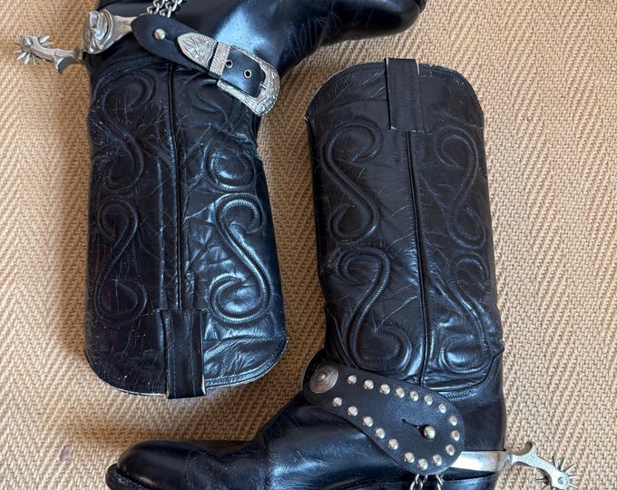 Reserved for Charlie. Black Leather Cowboy Boots With Silver Spurs ...