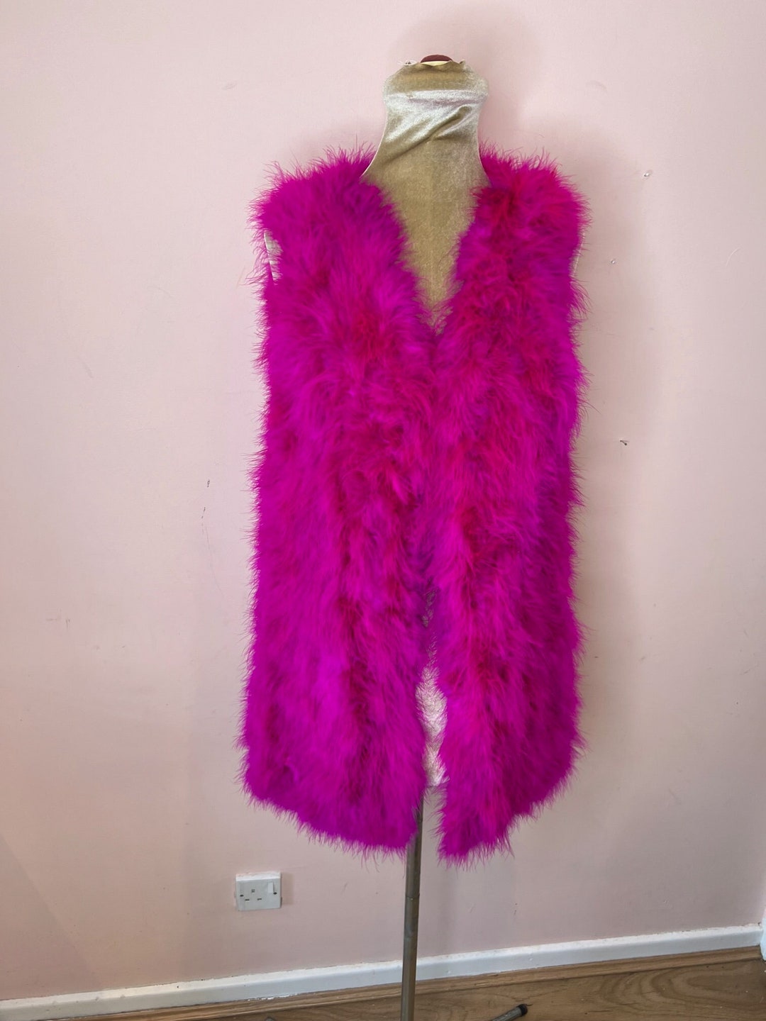 Vintage Y2K Pink Feather Waistcoat, Ostrich Feather Gilet, Marabou ...