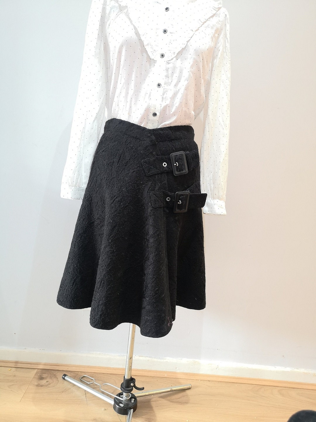 ARMANI Collezioni Black Wool Skirt, Buckle Wrap Around Skirt, Designer ...