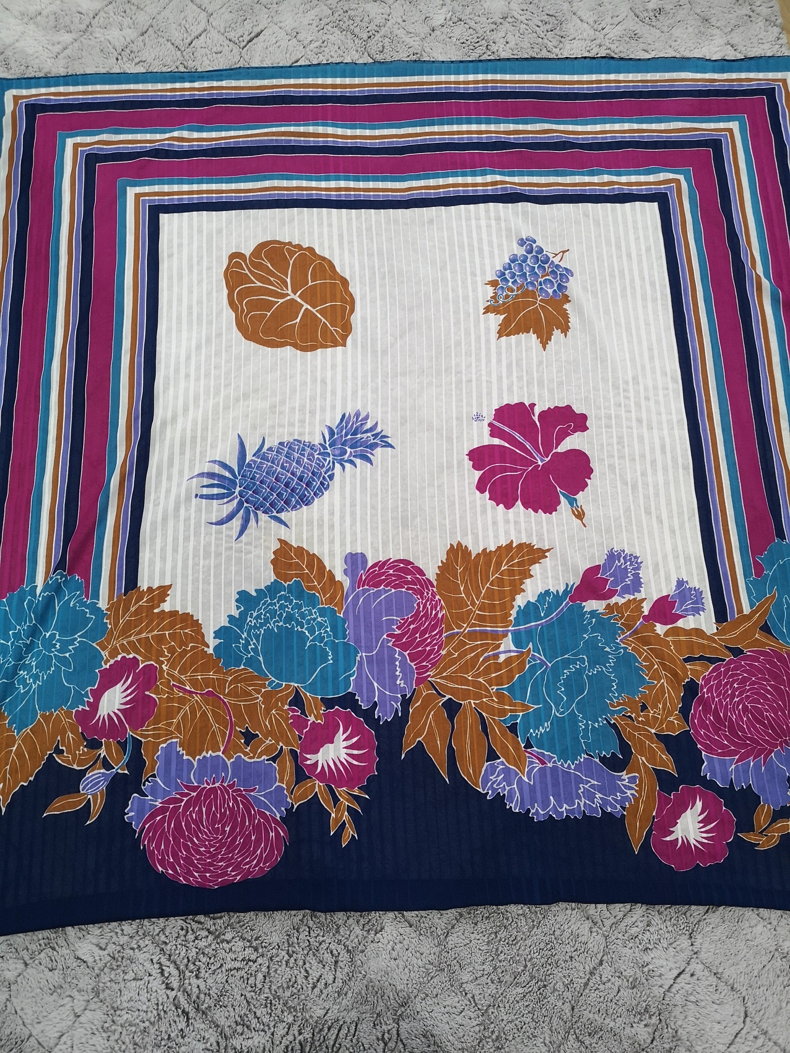 Vintage Large Scarf, Rolled Edge Scarf, Sarong, Tropical Print Scarf ...