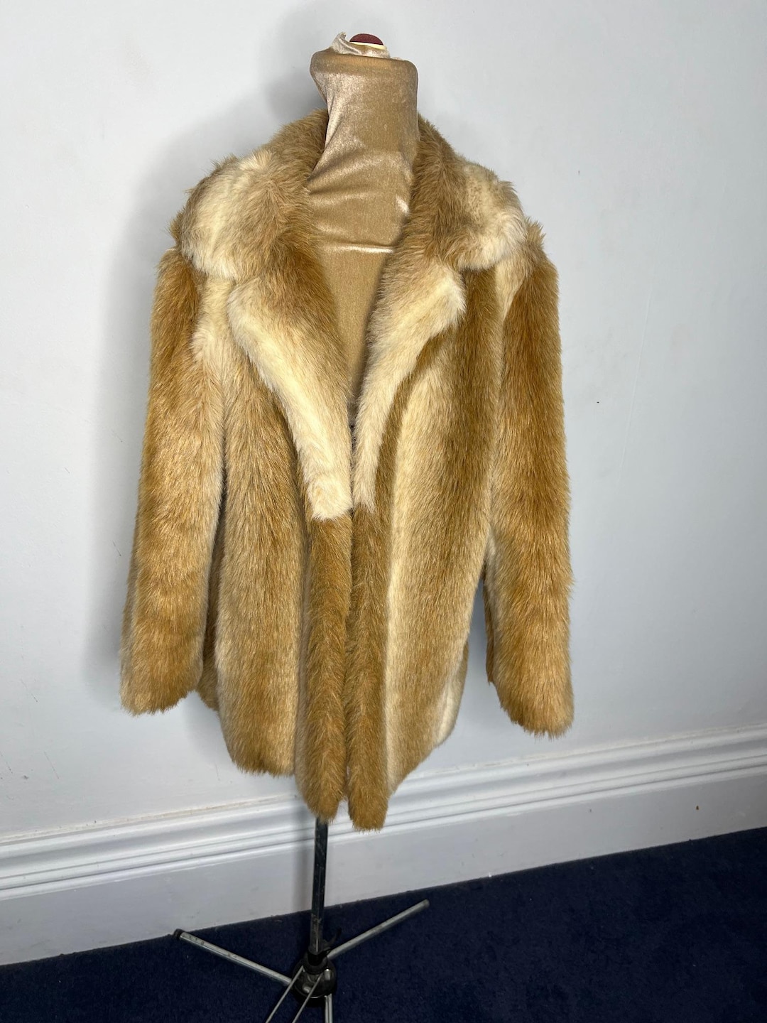 70's Faux Fur Coat, Tan and Cream Fake Fur Jacket, Vegan Fur Coat. UK ...