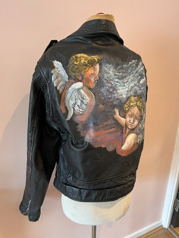 Vintage hand painted leather jacket, hand painted che… - Gem