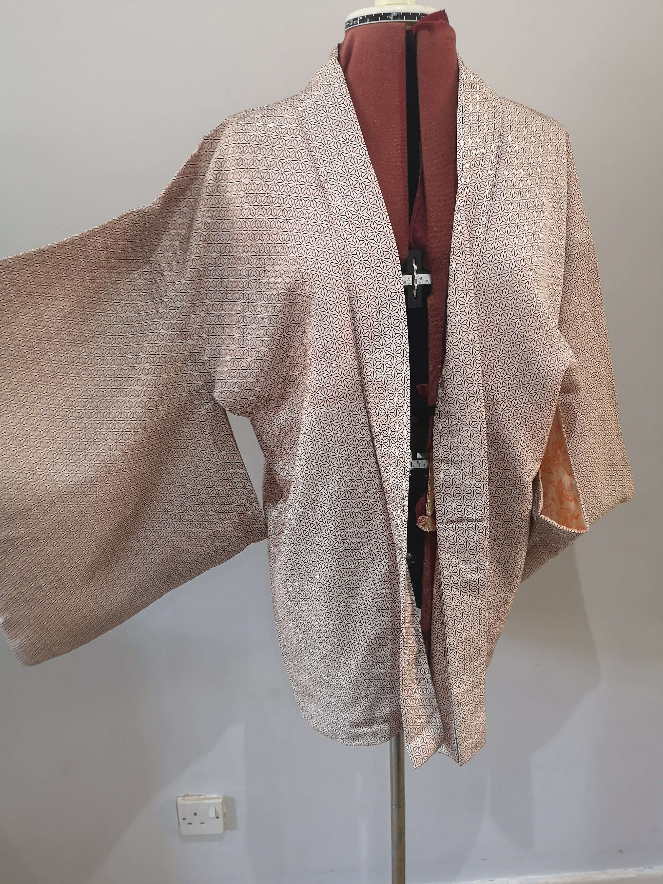 Vintage Japanese Kimomo Short Kimono Geometric Pattern - Etsy