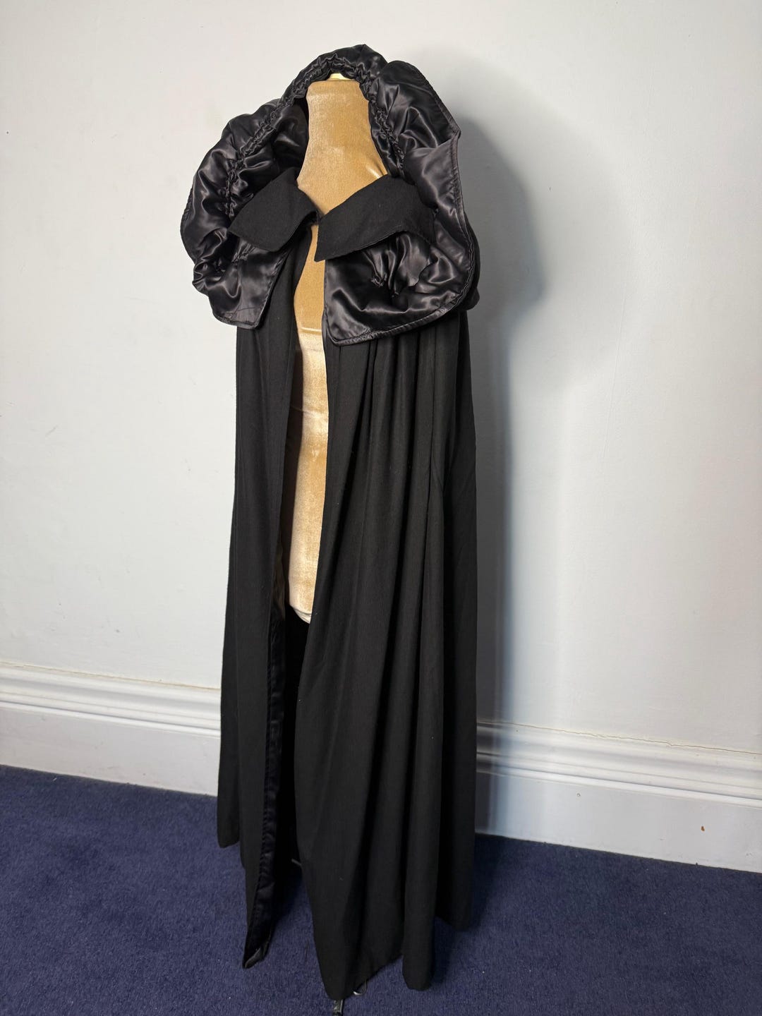 1950's or 60's John Hagarty Wool Opera Cloak, Hooded Black Cape. One ...