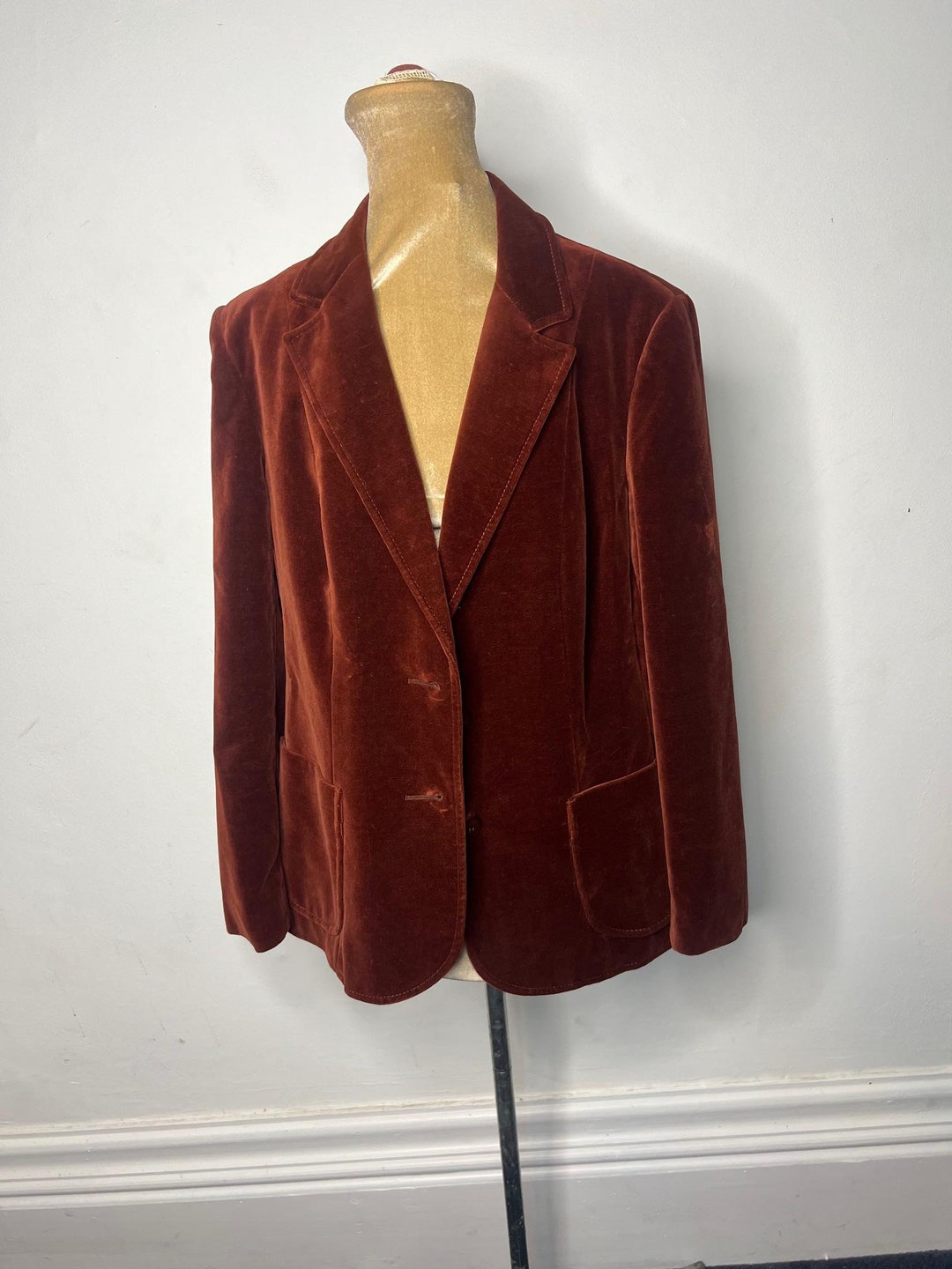 Vintage St Michael Red Velvet Blazer, Wine Red Velvet Jacket. UK 12 14 ...