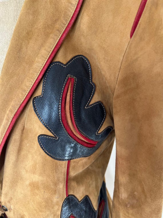 1970's applique leather jacket, suede jacket with lea… - Gem