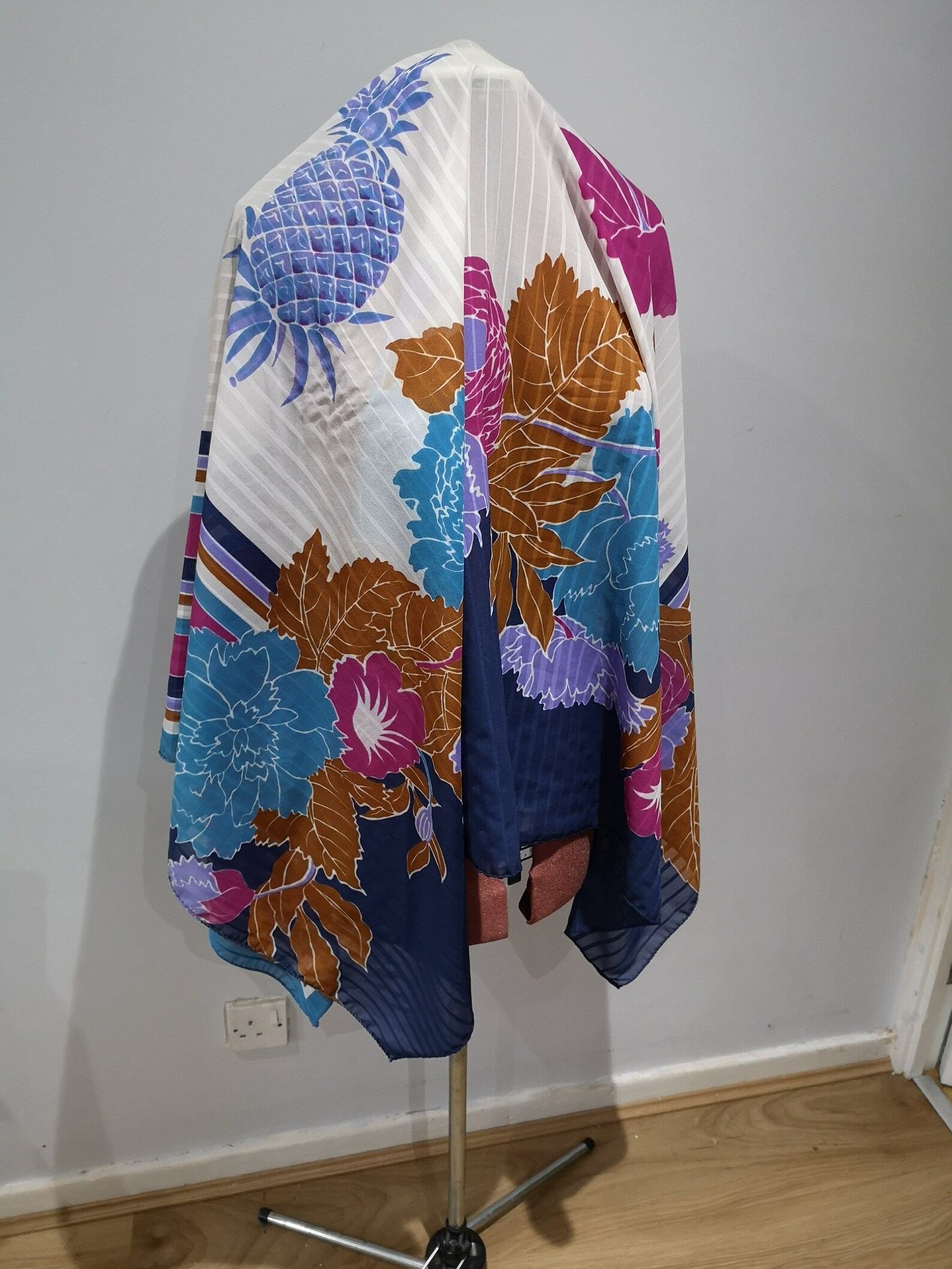 Vintage Large Scarf, Rolled Edge Scarf, Sarong, Tropical Print Scarf ...