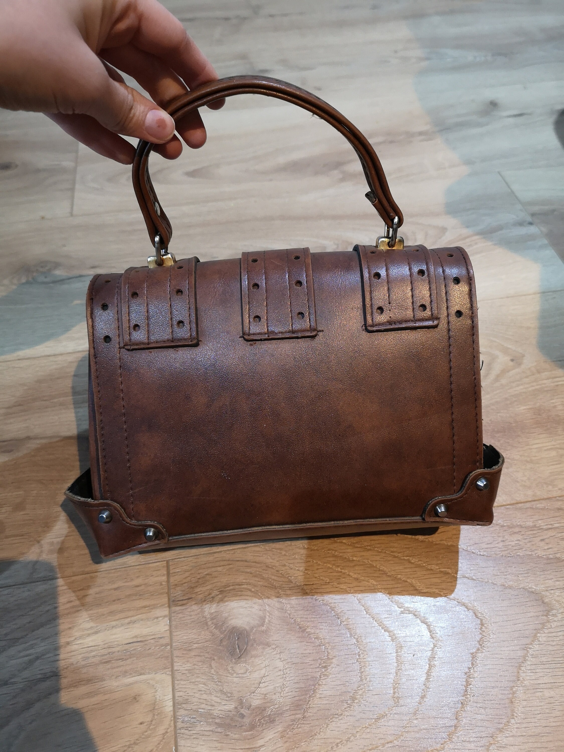 Vintage faux lederen handtas kleine bruine faux lederen tas. - Etsy ...