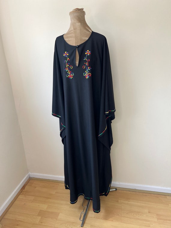 1970's St Michael kaftan, vintage black embroidered k… - Gem