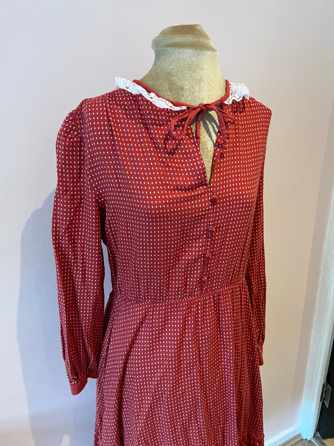 Vintage 1970's Prairie Dress, Red Prairie Dress, Cottagecore Dress ...