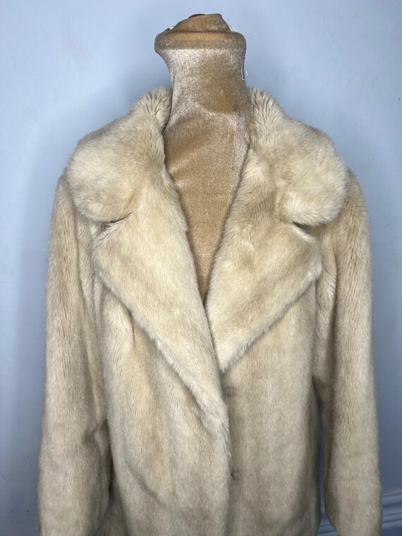 70's cream faux fur coat, Tissavel cream fake fur coa… - Gem