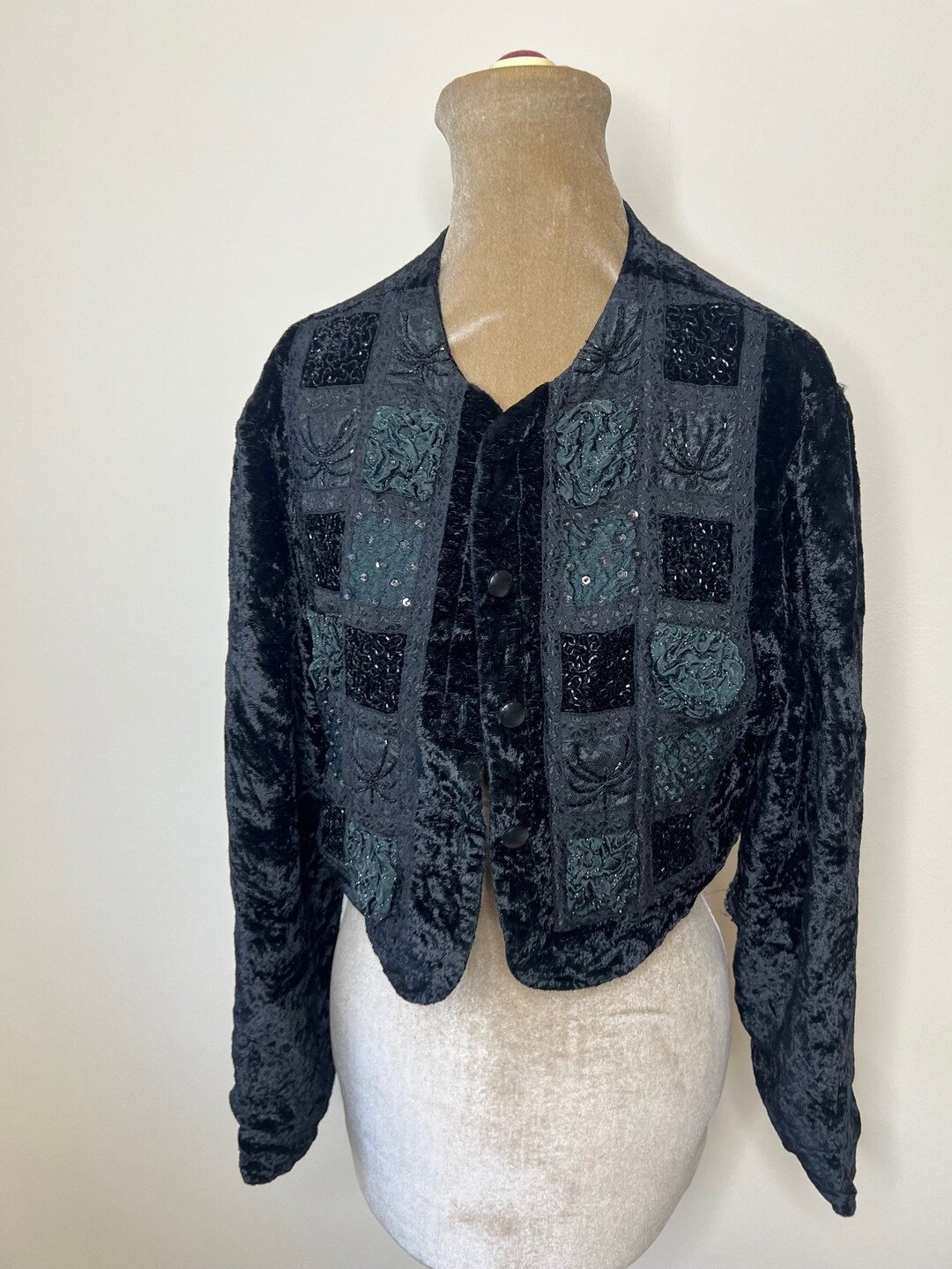 90's Velvet Cardigan, Snob, Embroidered and Beaded Velvet Jacket ...